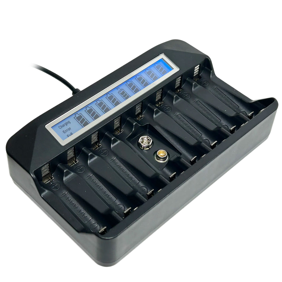 Intelligent USB-C 8 Bay Fast Battery Charger with LCD Display for Rech ...