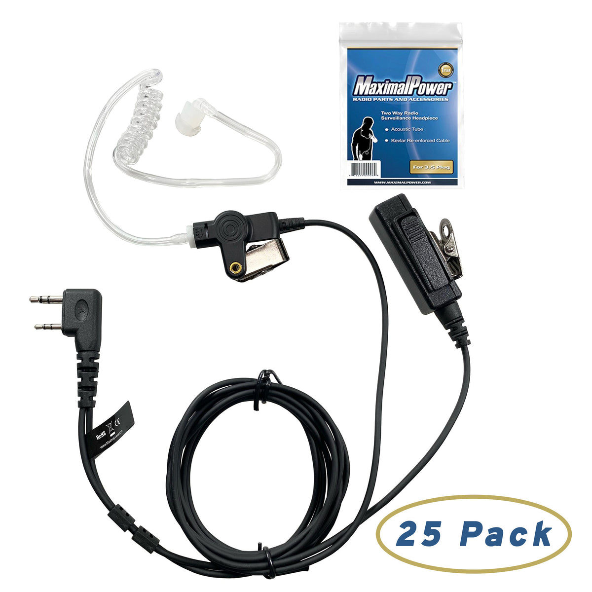 25 PC Covert Earbud Mic Coil Cord with KEVLAR Reinforced for KENWOOD 2 ...